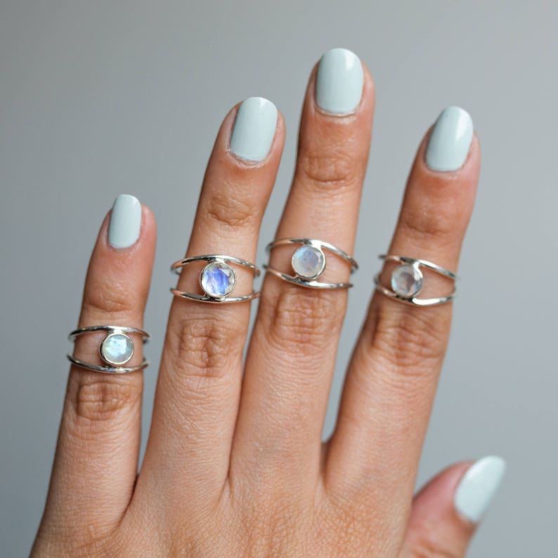 Faceted Moonstone Ring Delicate Silver Ring | Etsy