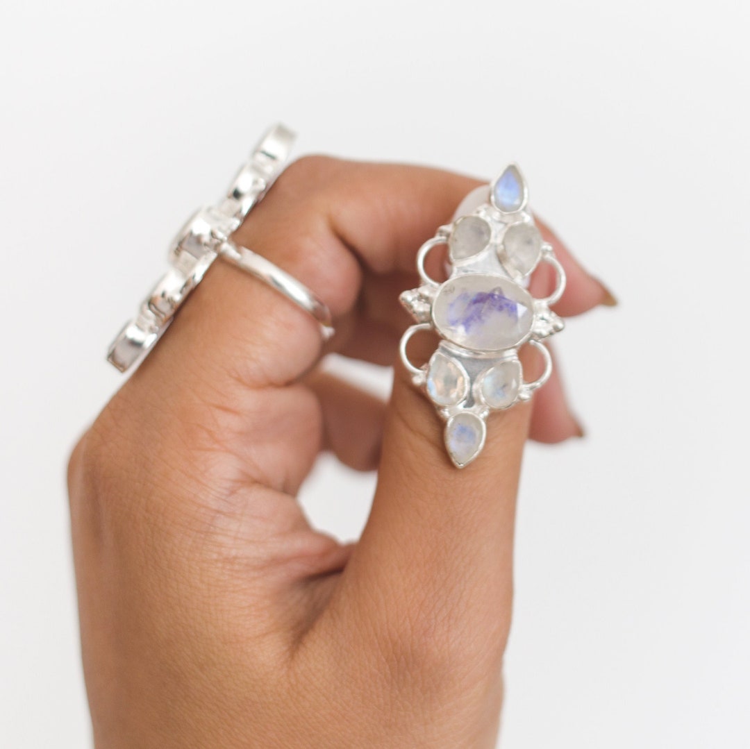 Moonstone Cluster Ring in Solid Sterling Silver - Etsy