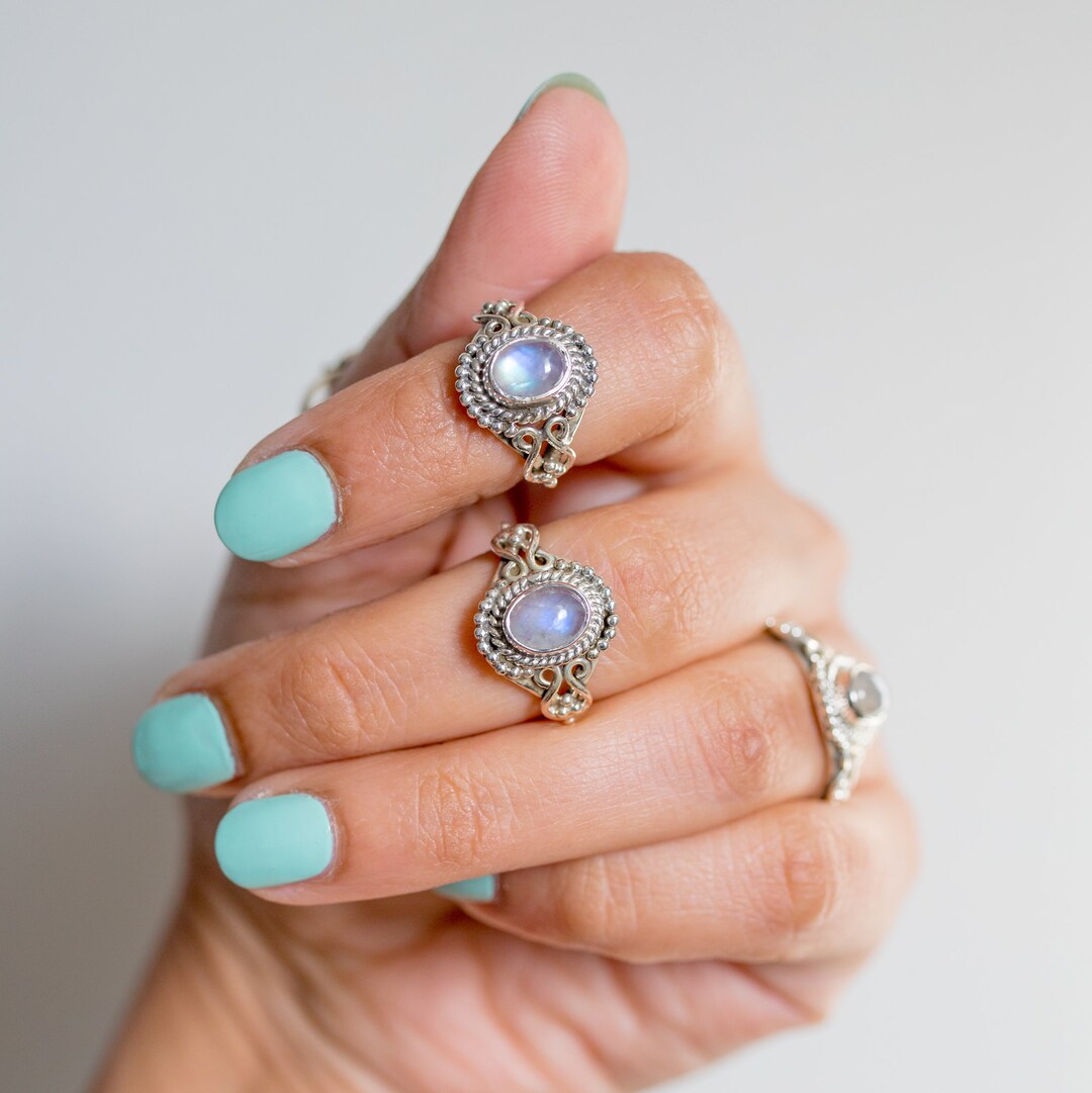 Oval Moonstone Ring, Unique Stone Ring - Etsy
