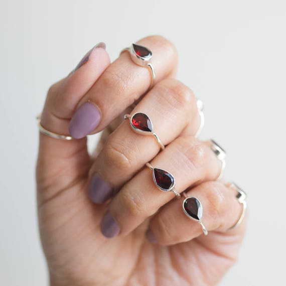 Minimalist Garnet Ring Pear Garnet Birthstone Ring | Etsy