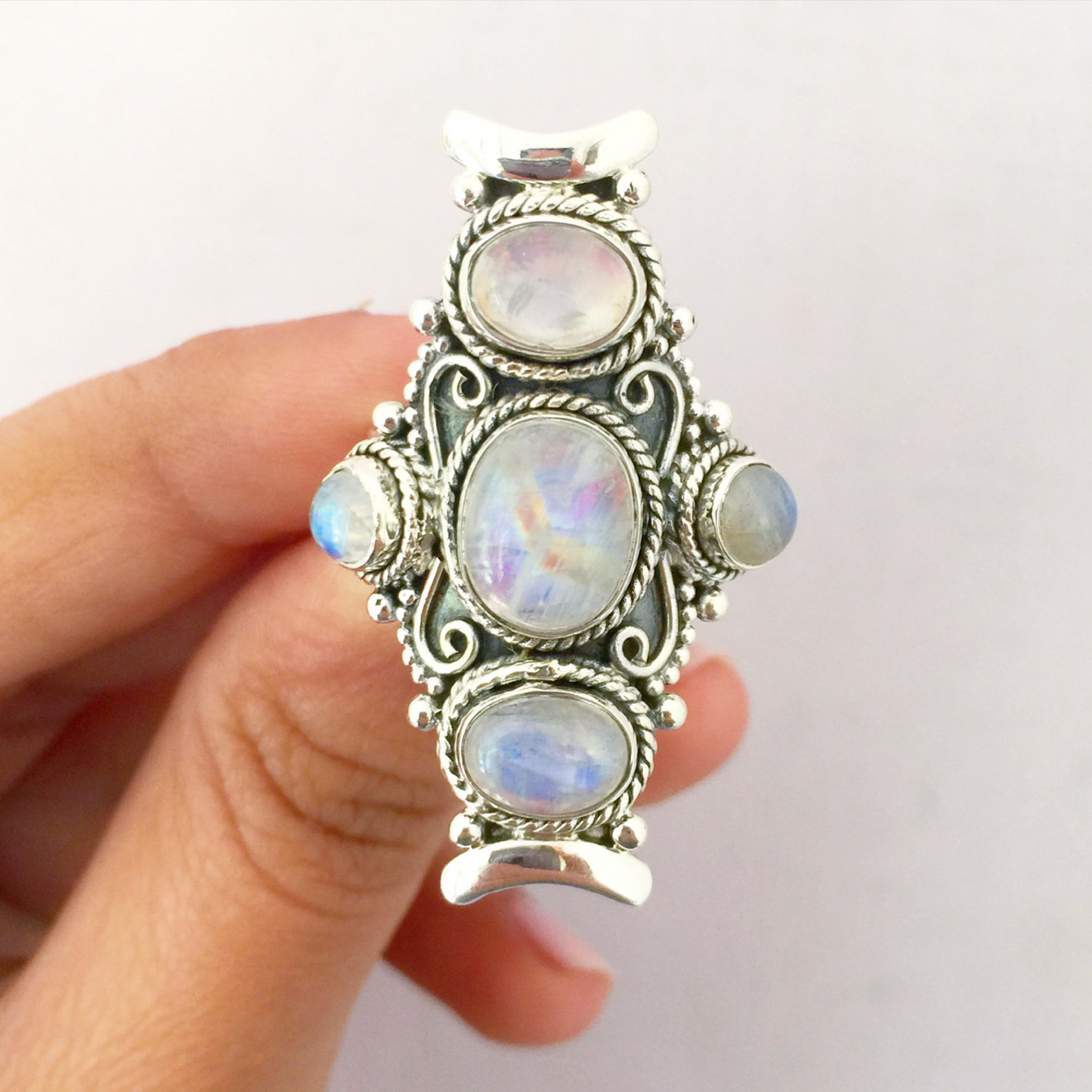 Large Bohemian Ring Moon Stone Ring Sterling Silver - Etsy