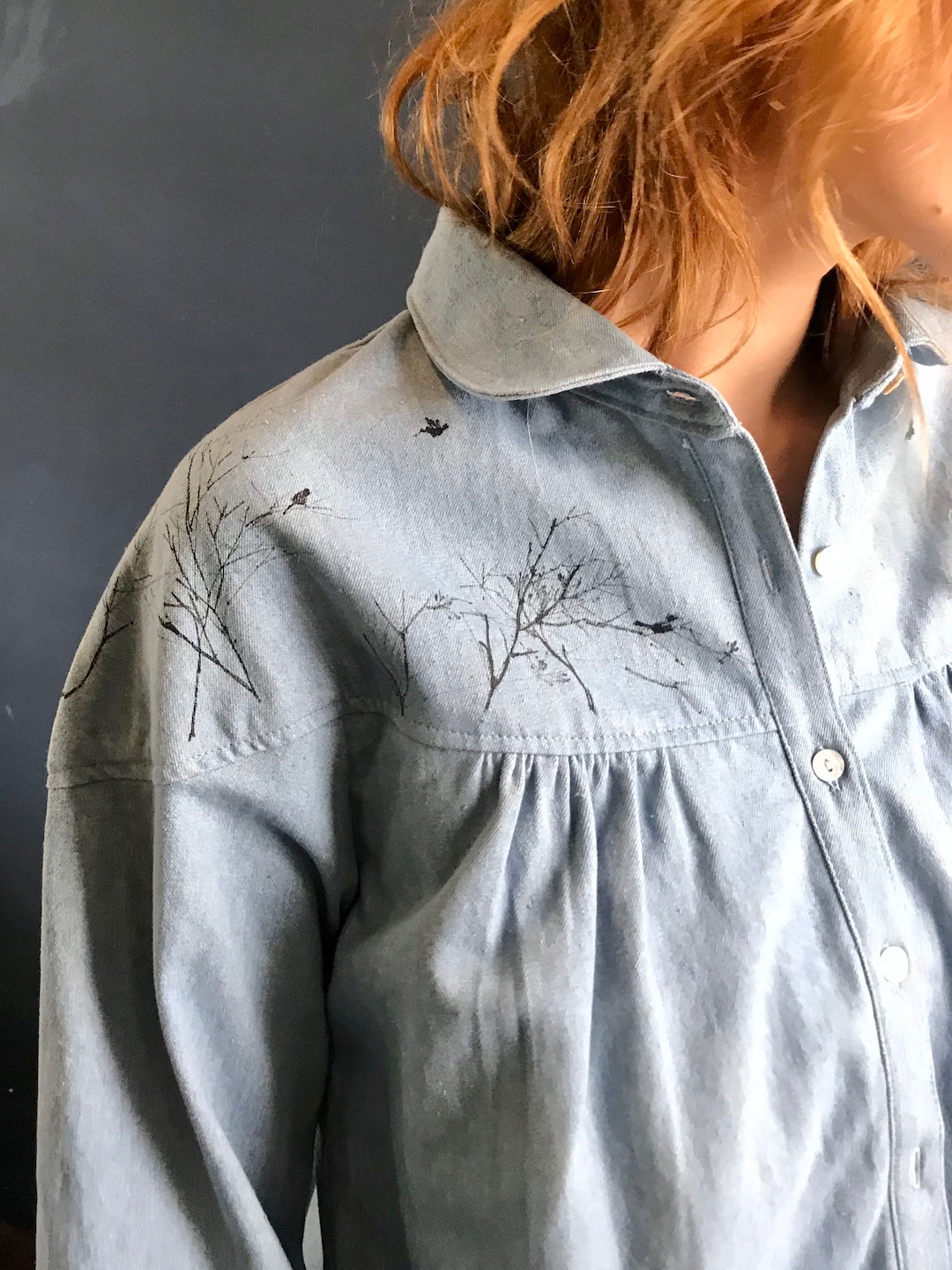 Unique Women's Denim Jean Shirt Hand-painted Birds - Etsy