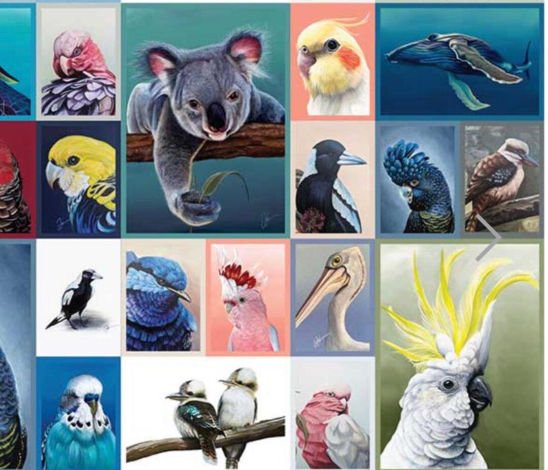 Australian Animal and Bird Art Fabric Panel - Chris Riley - Quilting ...