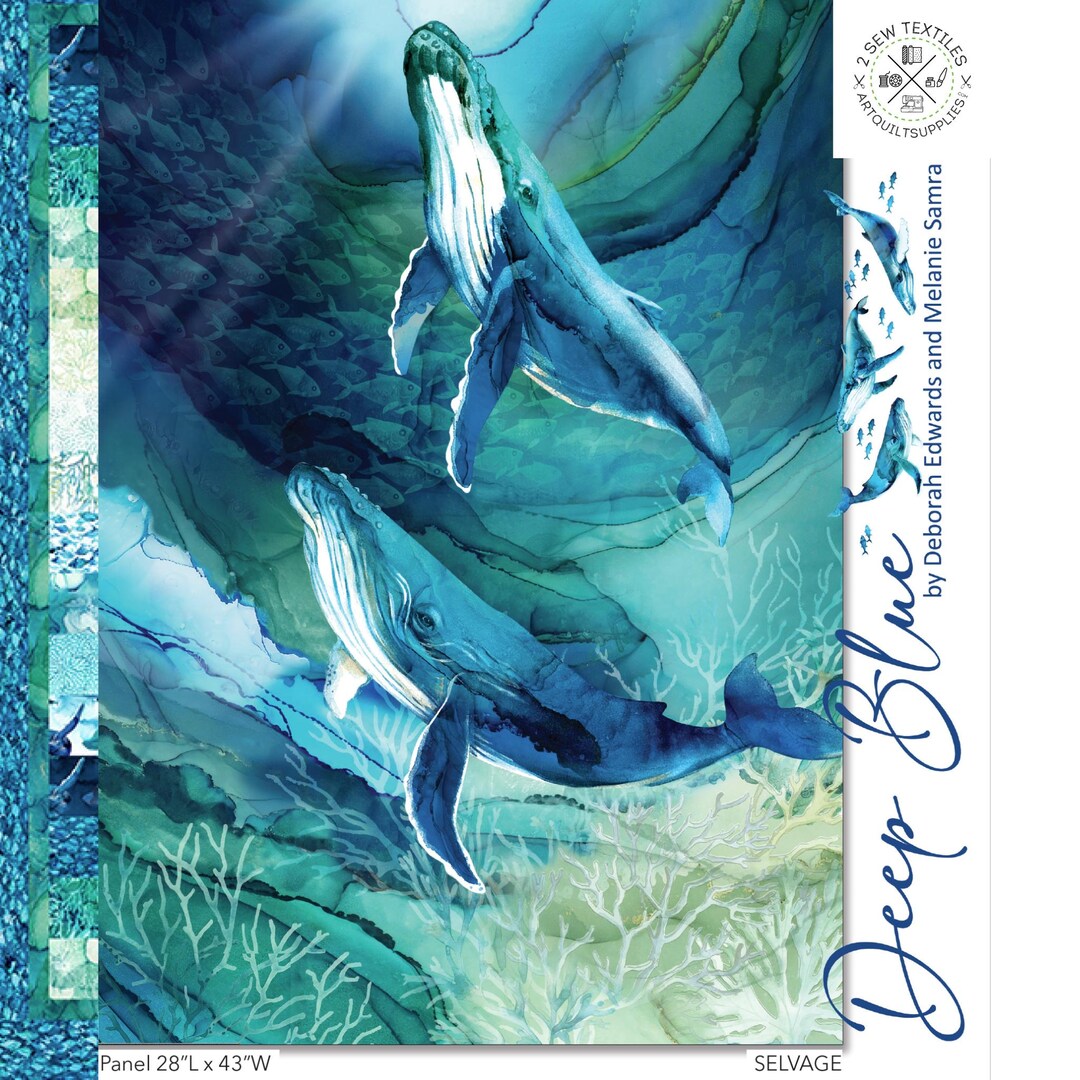 Deep Blue Fabric Collection - Humpback Whales Swimming Panel and ...