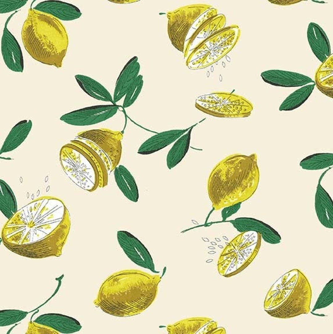 Lemon Fabric, Lemon Drop, Fruit Fabric, Food, Leaves, Citrus, Yellow ...