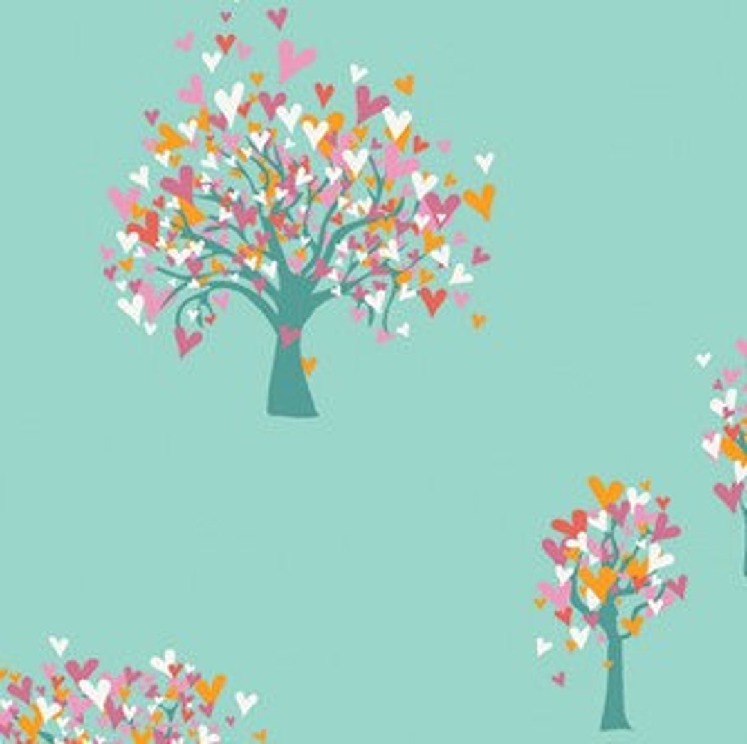 LOVE TREE, Rainbow Hearts Tree, Green Fabric, Childrens Play Fabric ...