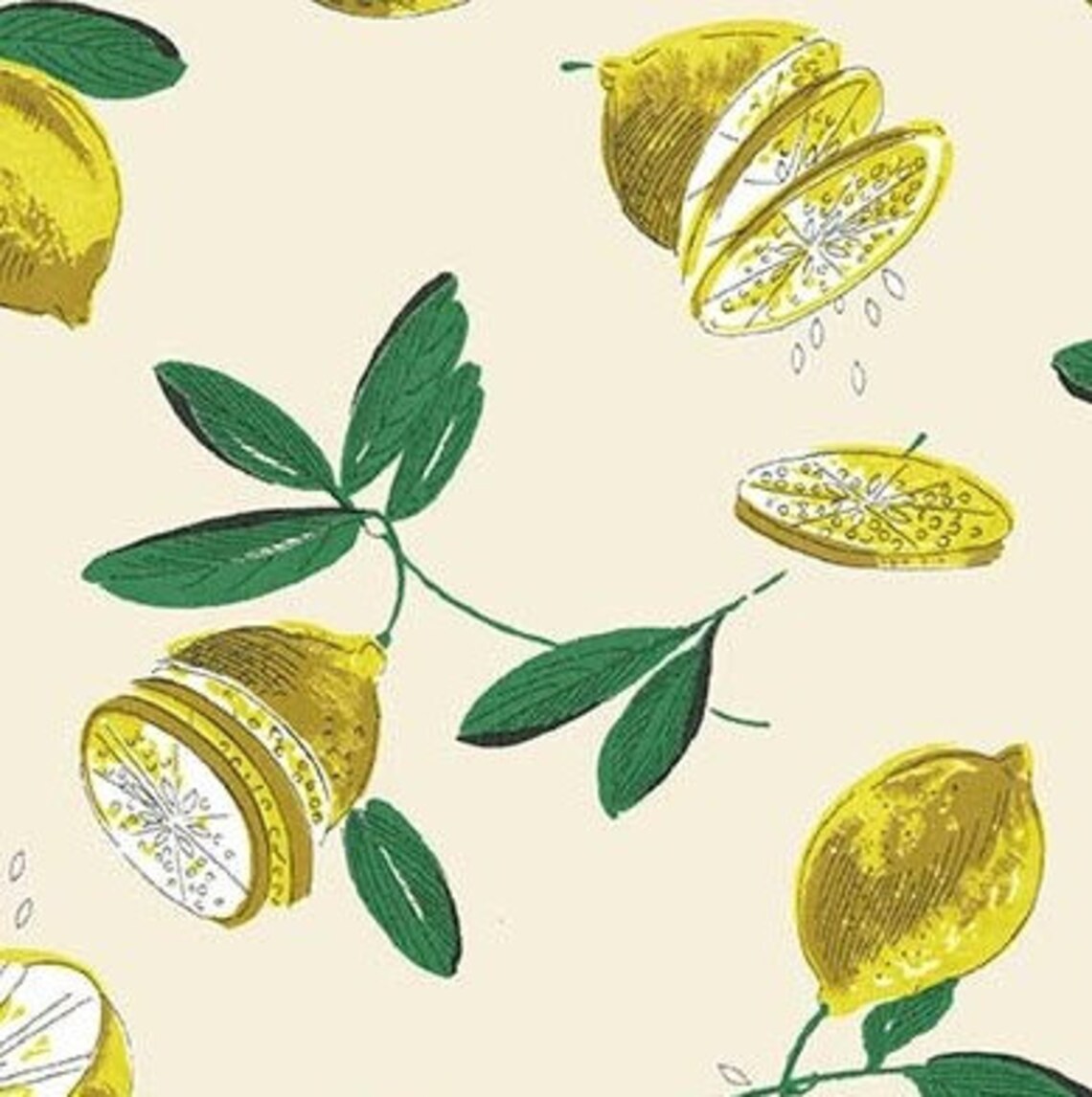 Lemon Fabric Lemon Drop Fruit Fabric Food Leaves Citrus - Etsy