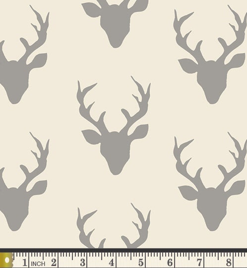 Deer Head Fabric White Silver Gray Buck Fabric Animal | Etsy