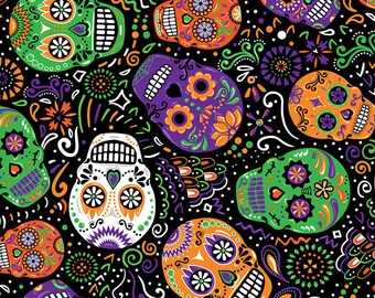 Colorful Calaveras Fabric Sweet and Happy Calaveras by - Etsy
