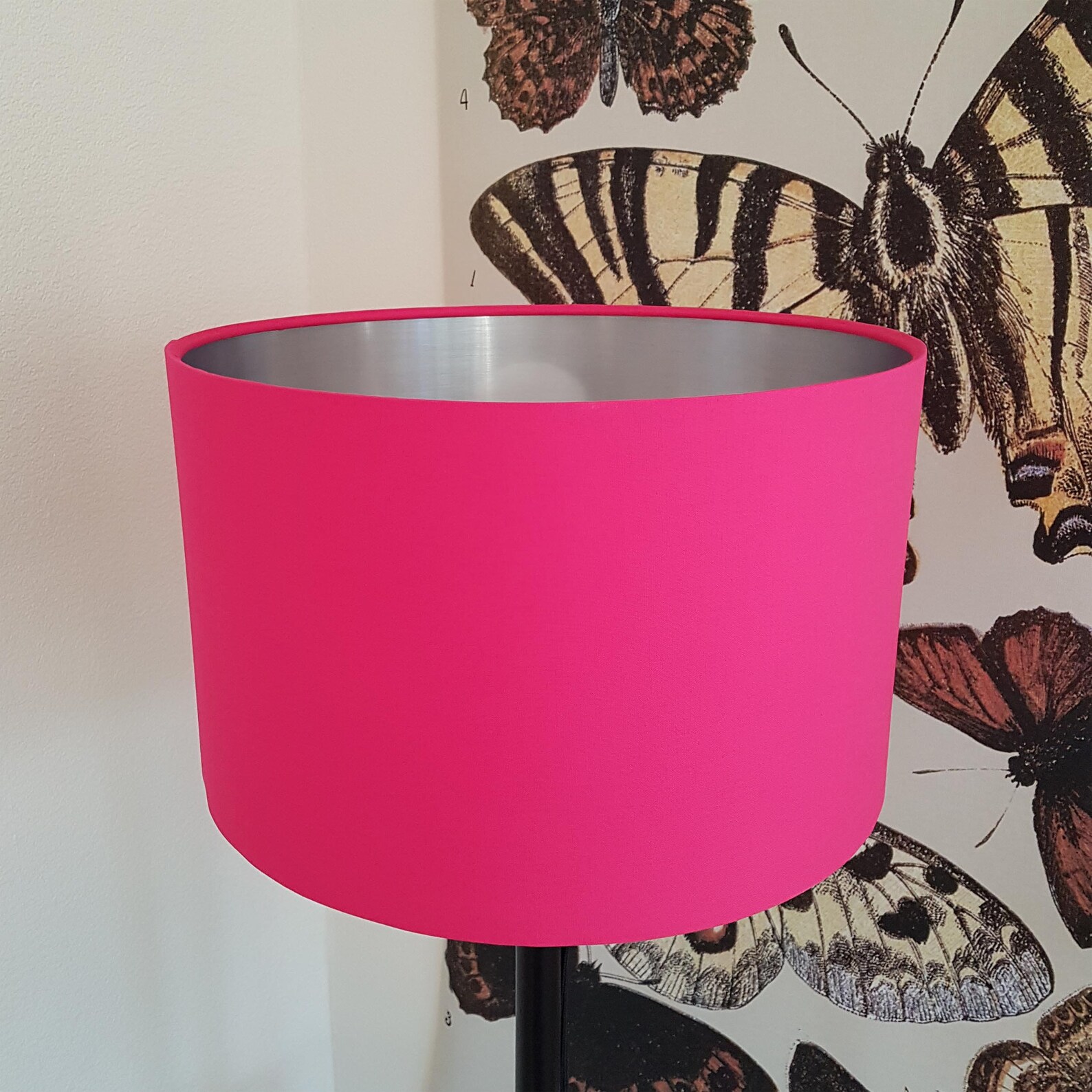 Bright Pink Lampshade in Cotton With Silver Lining - Etsy UK
