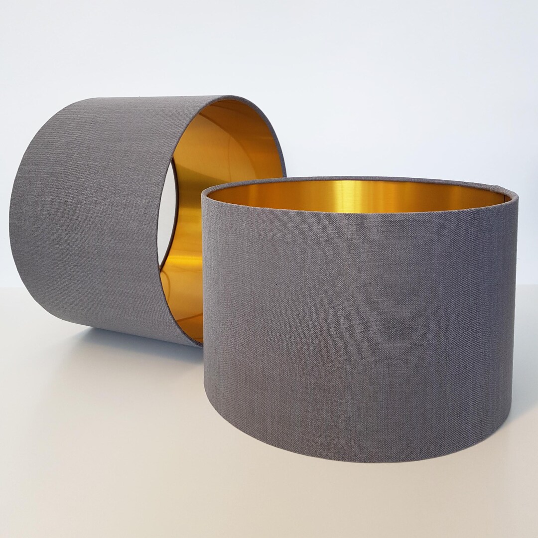 Grey Lampshade in Linen With Gold Lining, Textured Large Ceiling ...