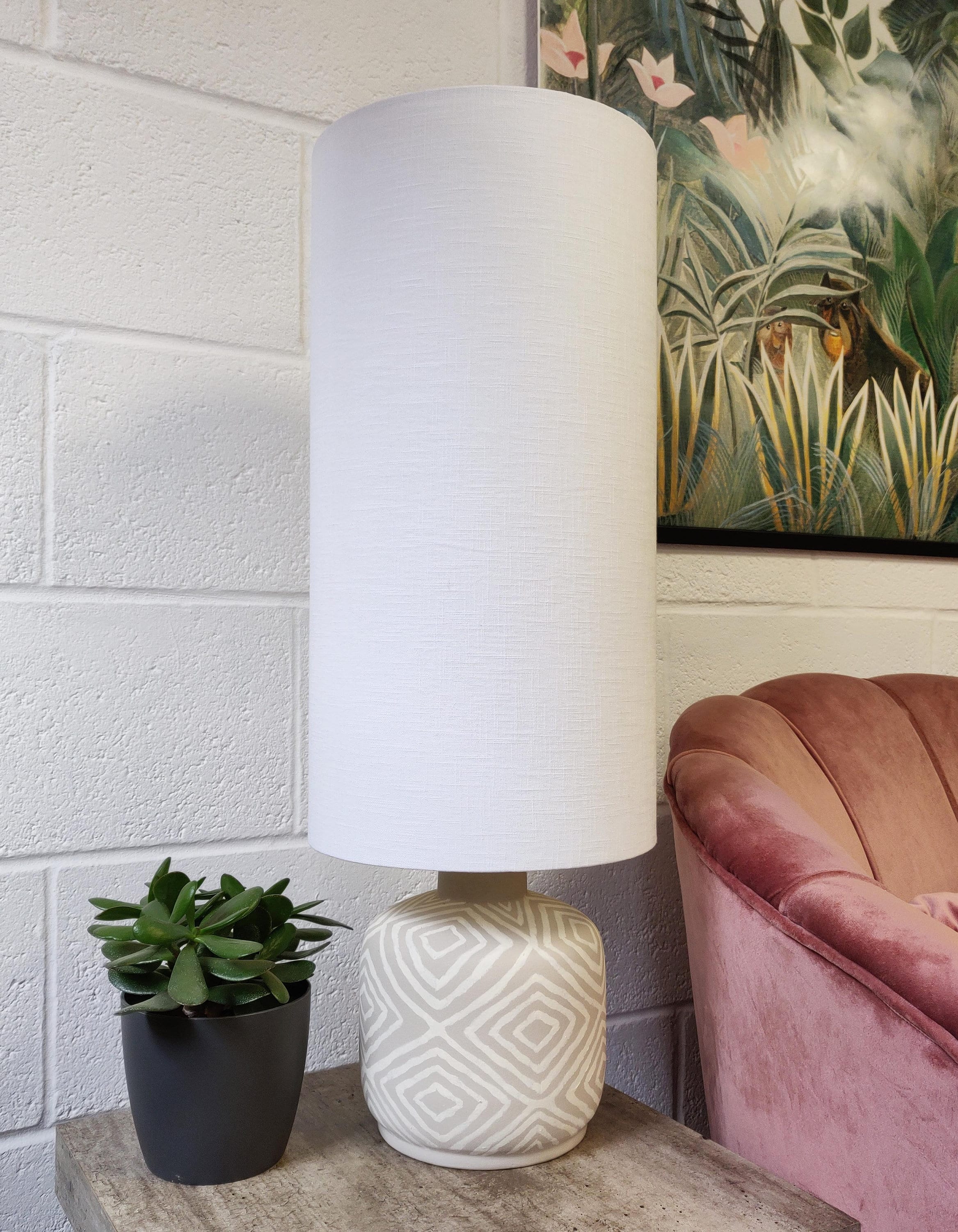 Lamp Shades Lighting Extra Tall Drum Lampshade in Pink Linen 25cm ...
