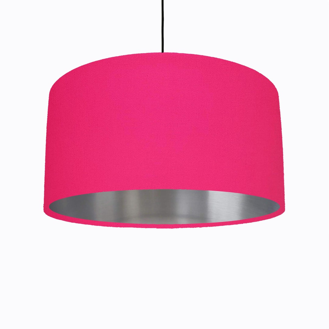 Bright Pink Lampshade in Cotton With Silver Lining - Etsy UK