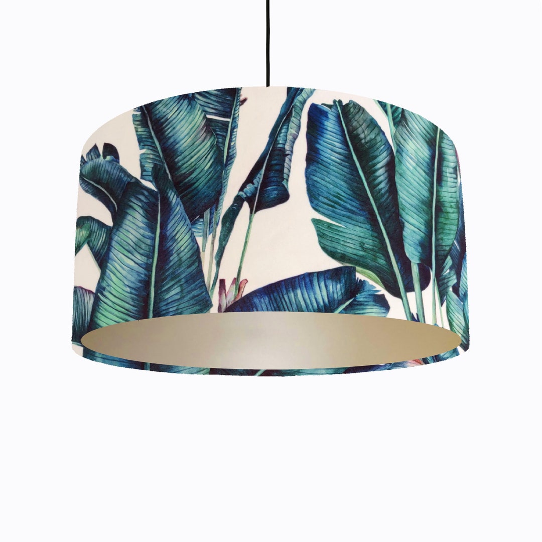 Tropical Leaves Lampshade in White Velvet With Champagne Lining ...
