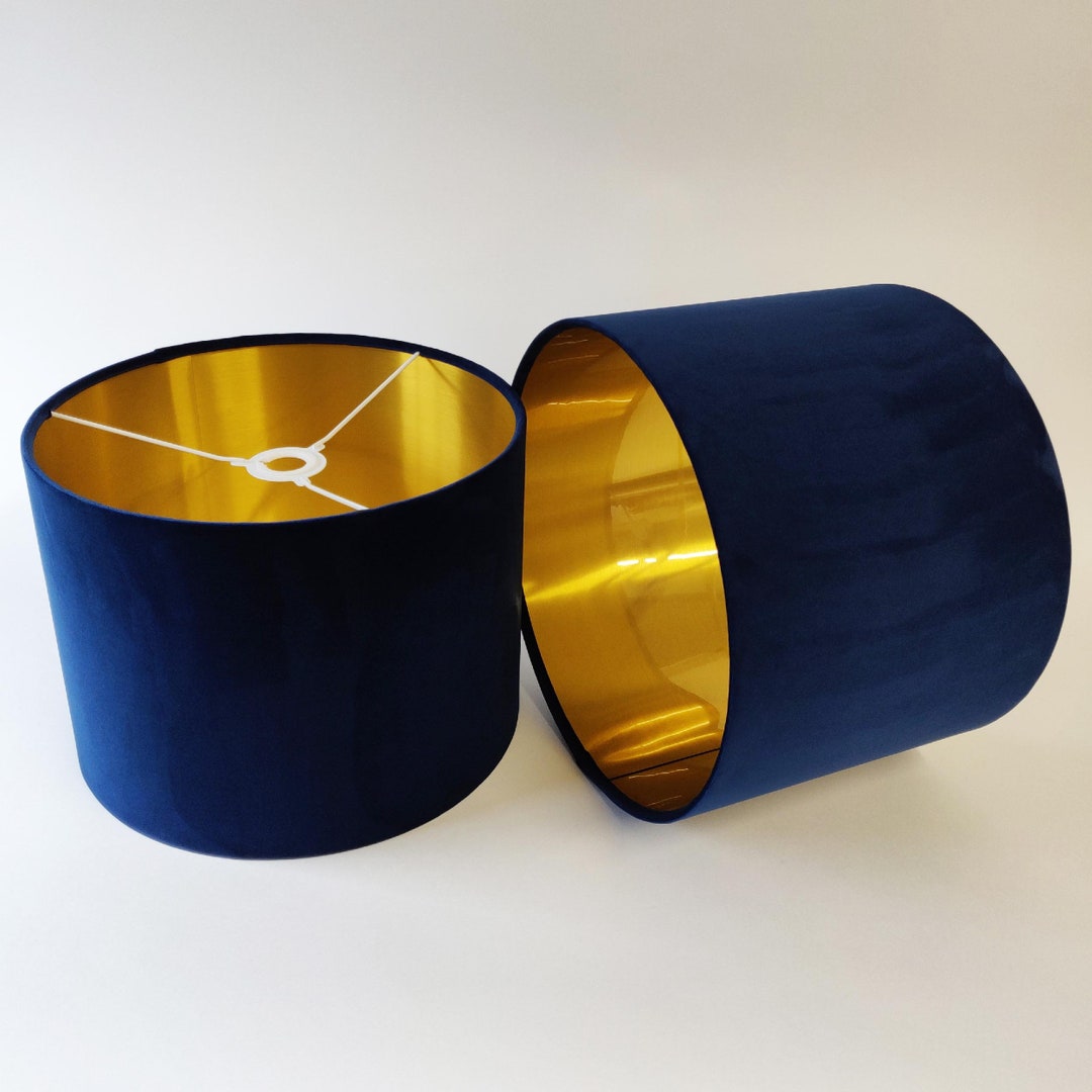 Luxury Navy Blue Lampshade in Velvet With Gold Lining, Large Plain ...