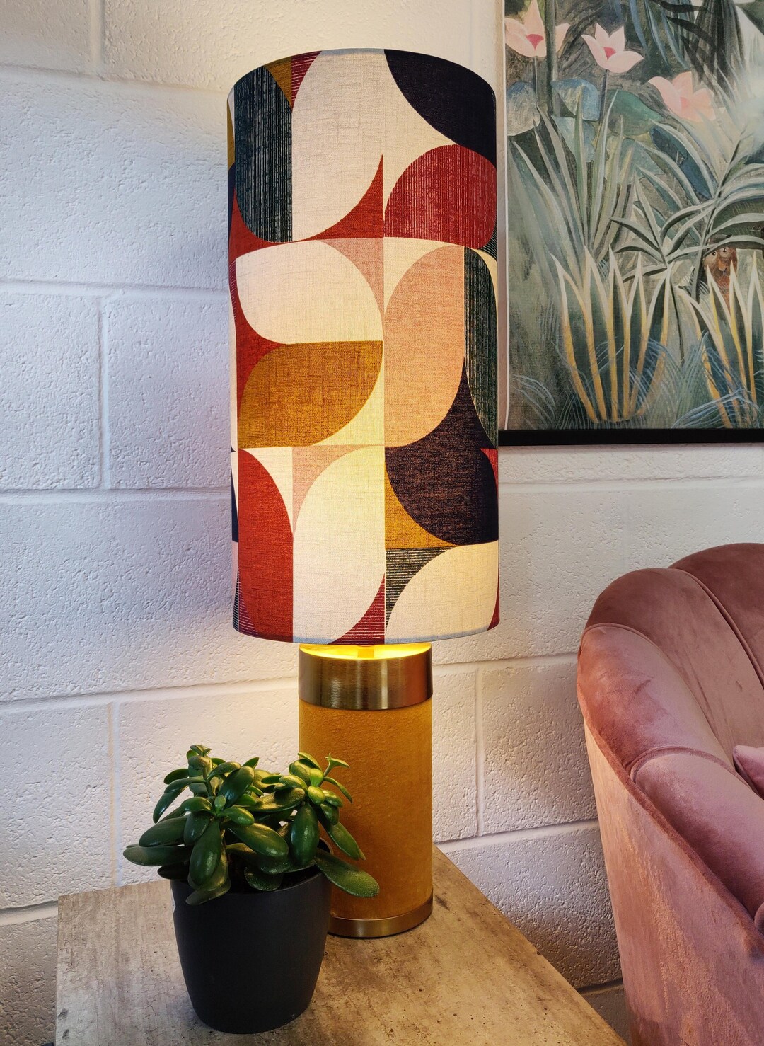 Extra Tall Abstract Retro Lampshade in Multicoloured Cotton Fabric ...
