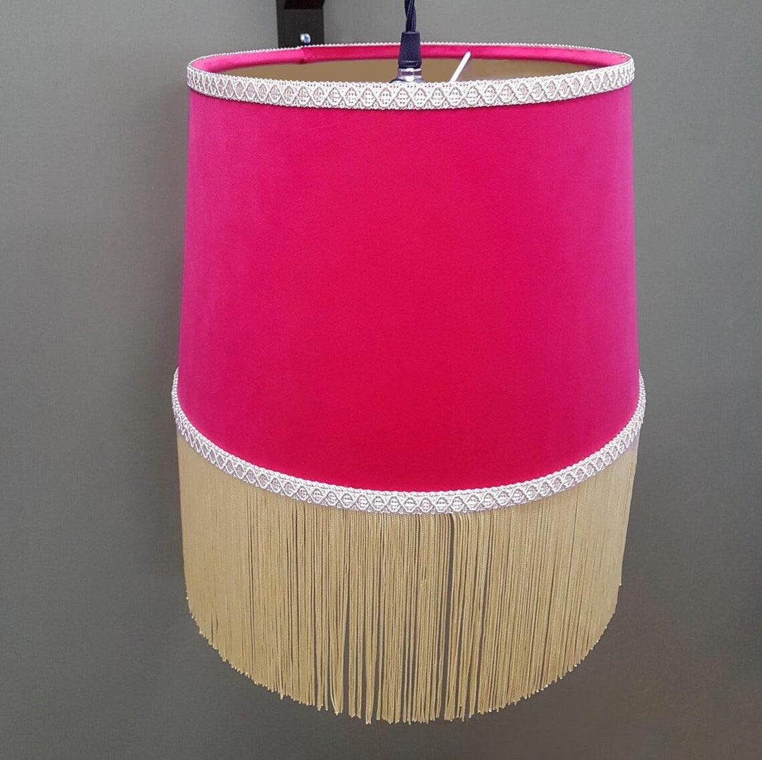 Cerise Lampshade in Velvet With Oyster Fringe and Lining Fringed ...