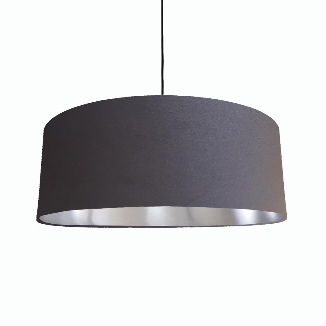 Extra Large Lamp Shade in Dark Grey Velvet With Silver Lining, Plain ...