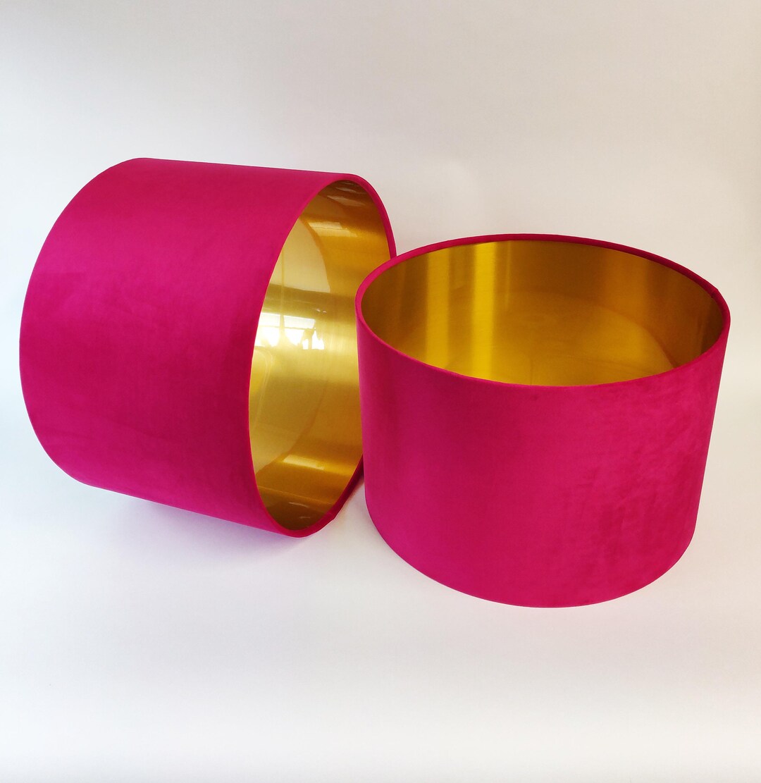 Cerise Pink Velvet Lampshade With Gold Lining, Large Plain Ceiling ...