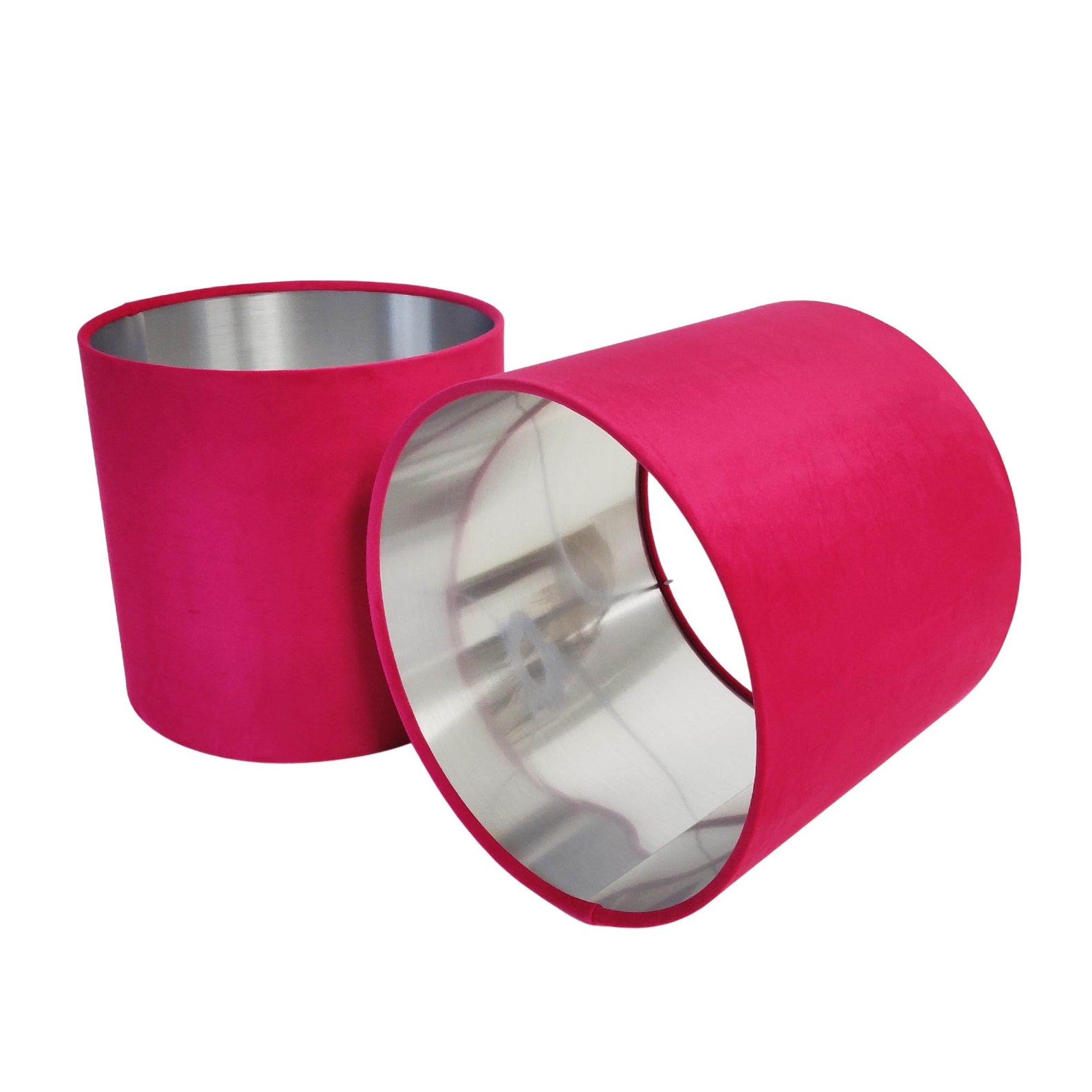 Cerise Pink Lampshade in Velvet With Silver Lining, Large Plain Ceiling ...