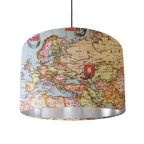World Map Atlas Lampshade With White Lining - Etsy UK