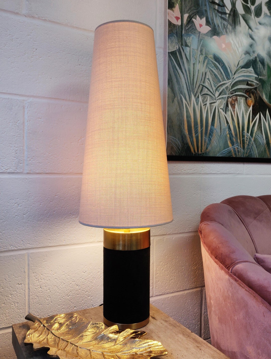 Antique Cream Linen Cone Lampshade in Textured Fabric, Conical Fat Lamp ...