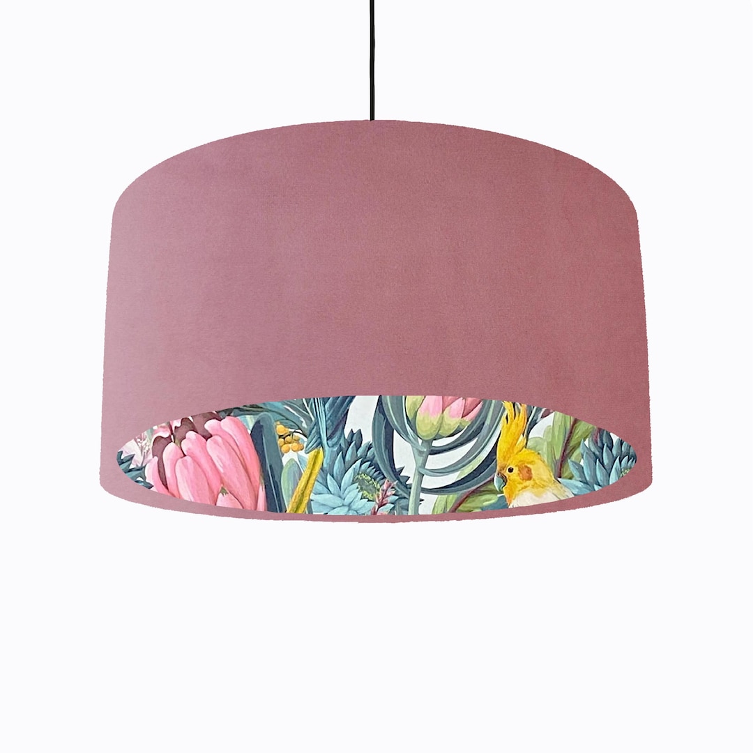 Light Pink Velvet Lampshade With Blush Parrot Lining, Large Ceiling ...