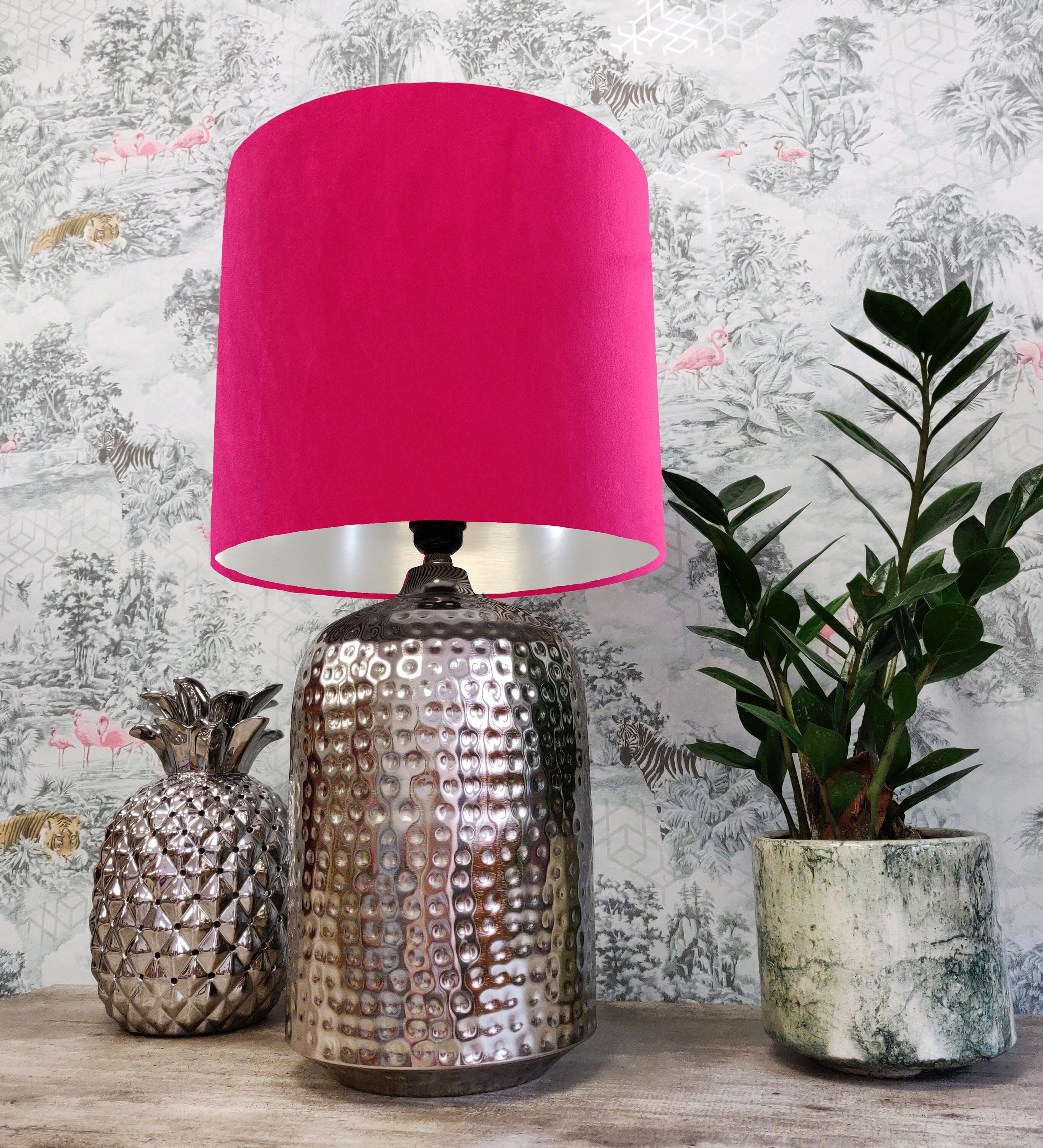 Cerise Pink Lampshade in Velvet With Silver Lining Large - Etsy UK
