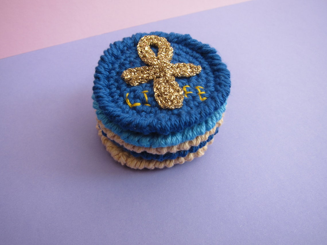 Egyptian Inspired Crochet Applique/patches/badges- Ankh, Sun Disc ...