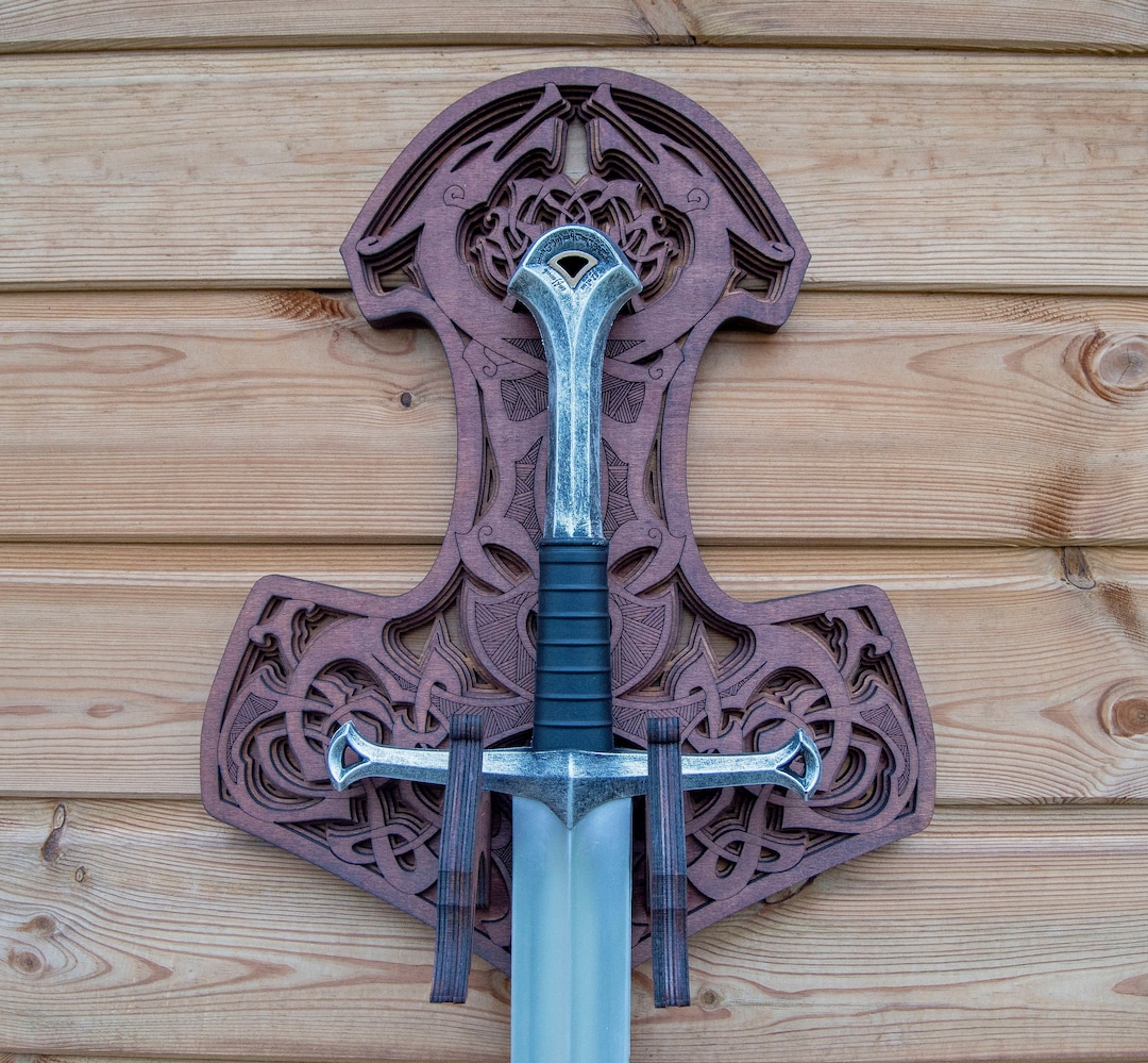 MJÖLNIR DRAGON Wooden Wall Mount for Hand and a Half Sword, LARP ...