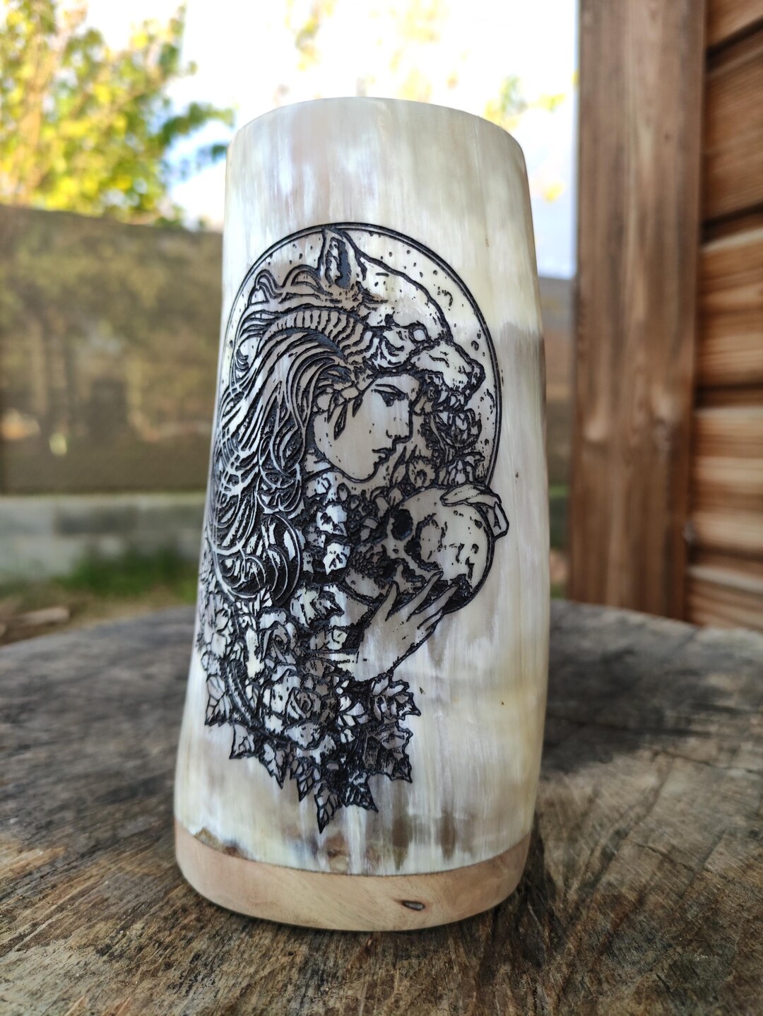 Engraved Viking Horn Mug – Valkyrie Horn Mug 600 Ml With Stand ...