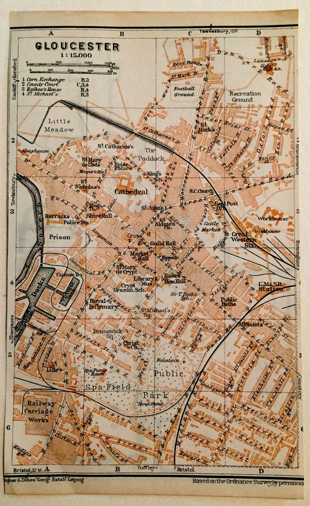 Vintage 1927 Map of Gloucester, UK. Double-sided With Gloucester ...