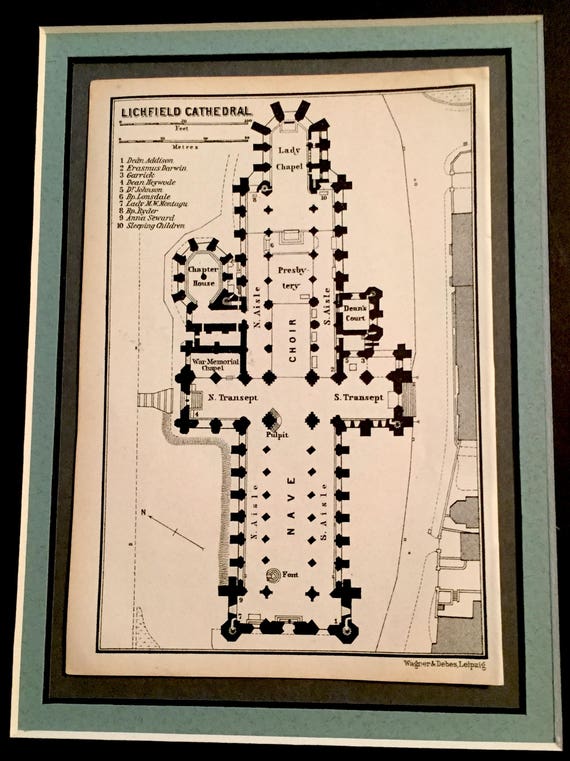 Vintage 1927 Map of Lichfield Cathedral UK. Great Gift Idea | Etsy