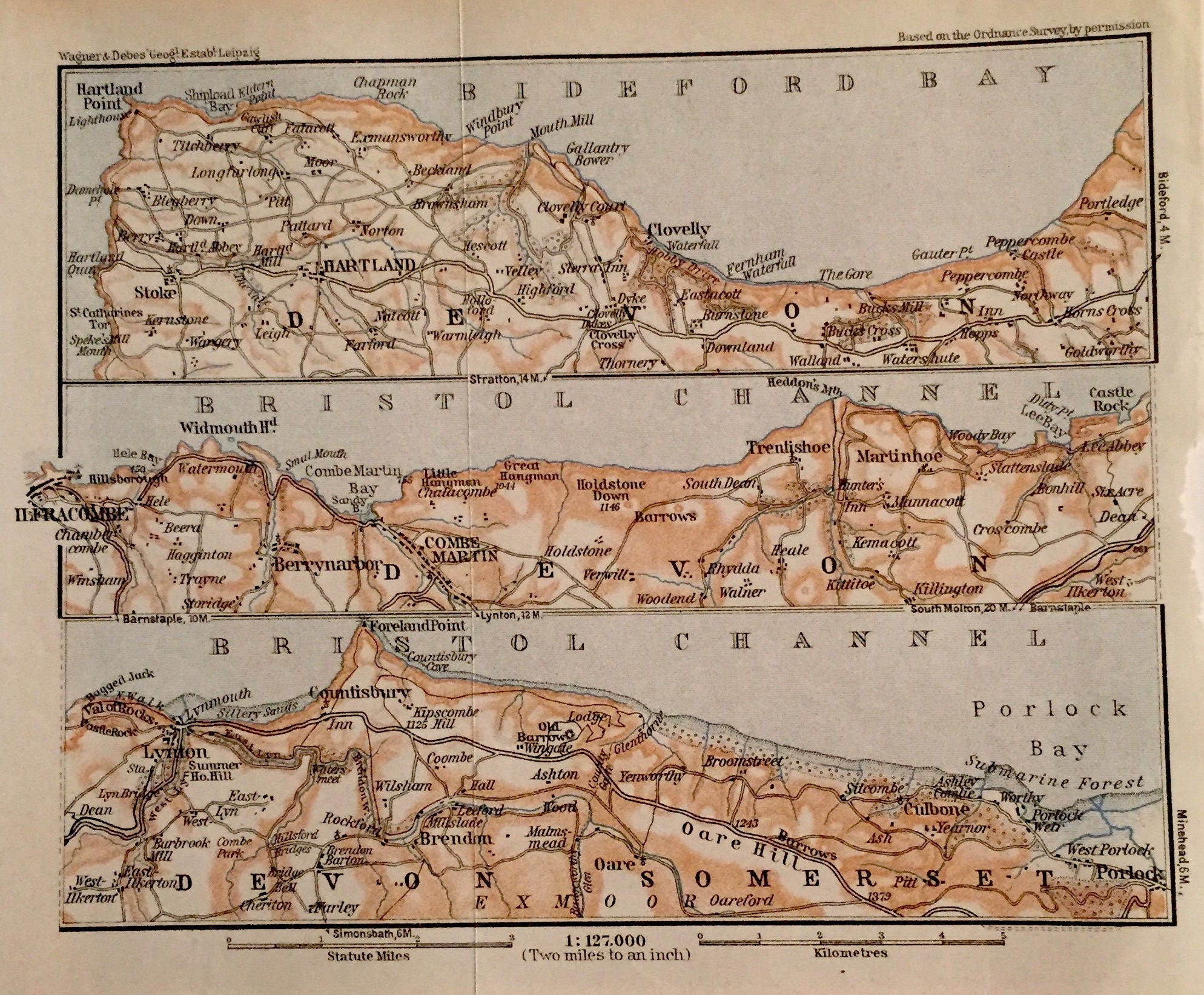 Vintage 1927 Map of Bristol Channel and Bideford Bay, UK. Great Gift ...