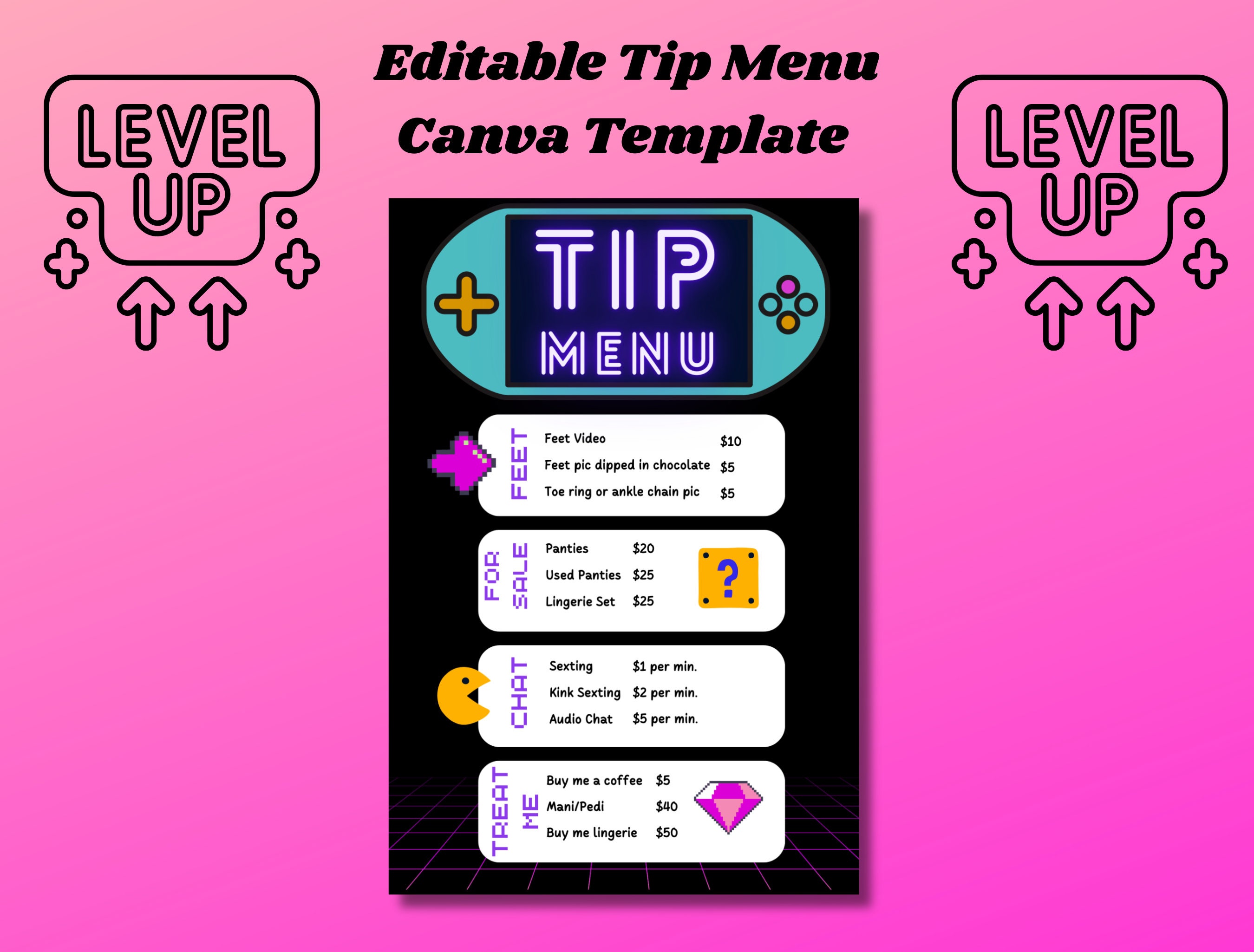 Onlyfans Tip Menu, Gamer Themed Tip Menu, Editable Canva Template ...