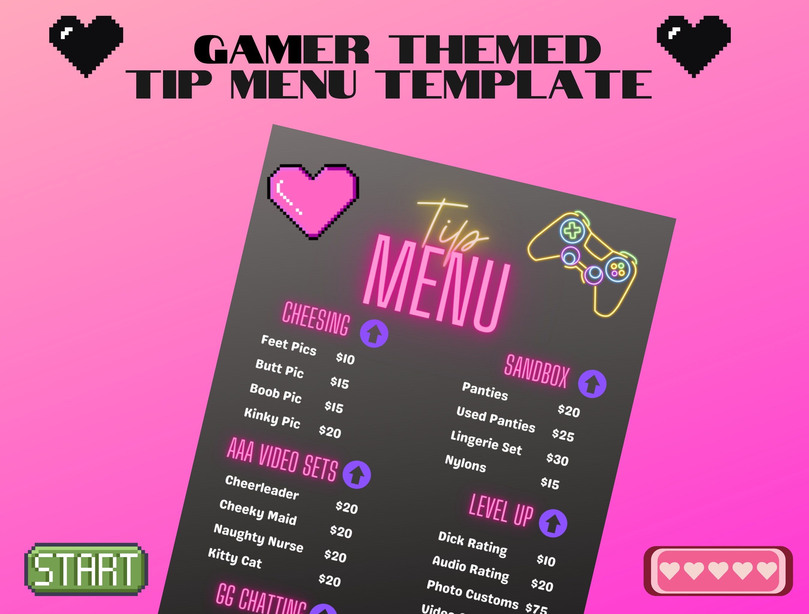 Onlyfans Tip Menu, Gamer Themed Tip Menu, Editable Canva Template ...