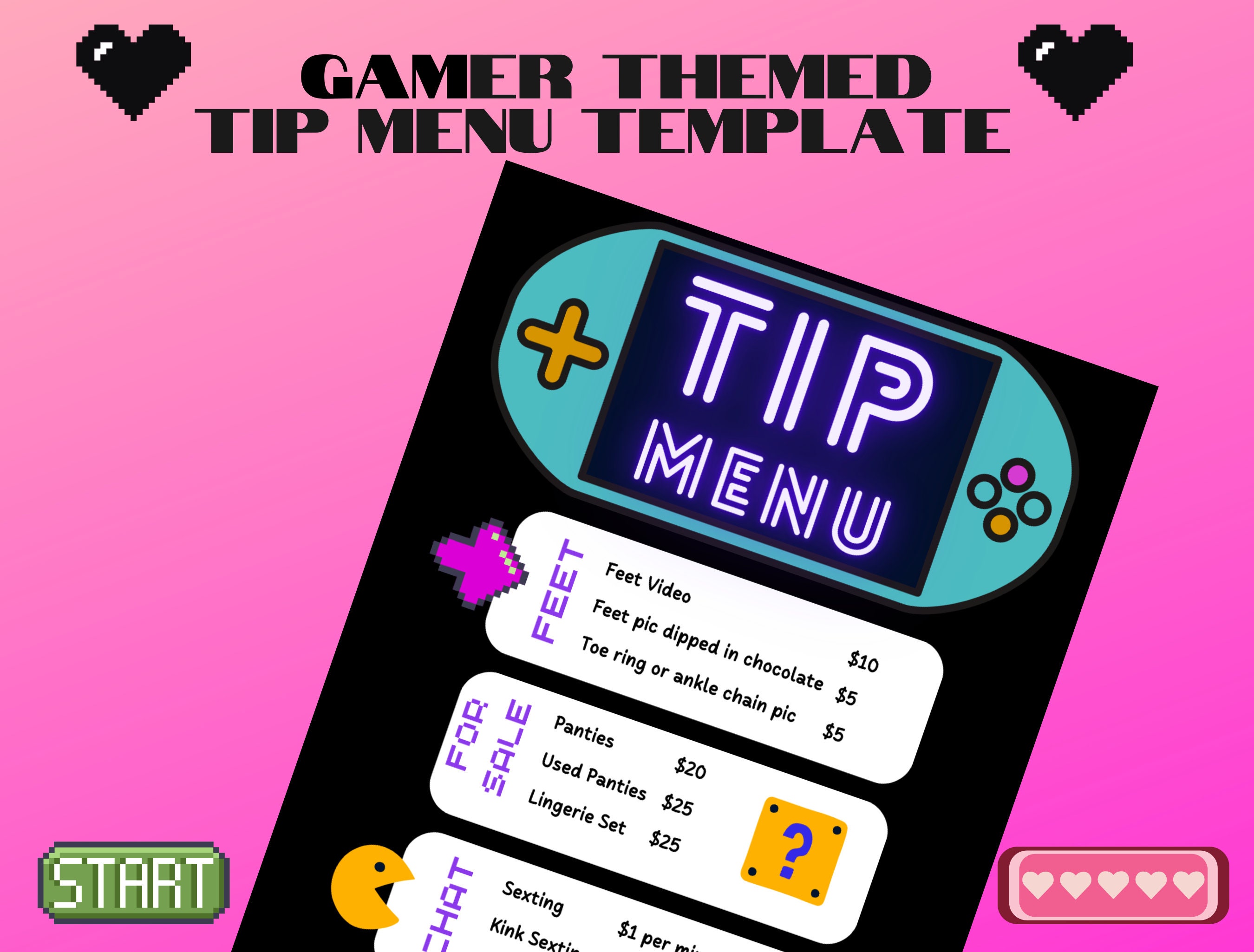 Onlyfans Tip Menu, Gamer Themed Tip Menu, Editable Canva Template ...