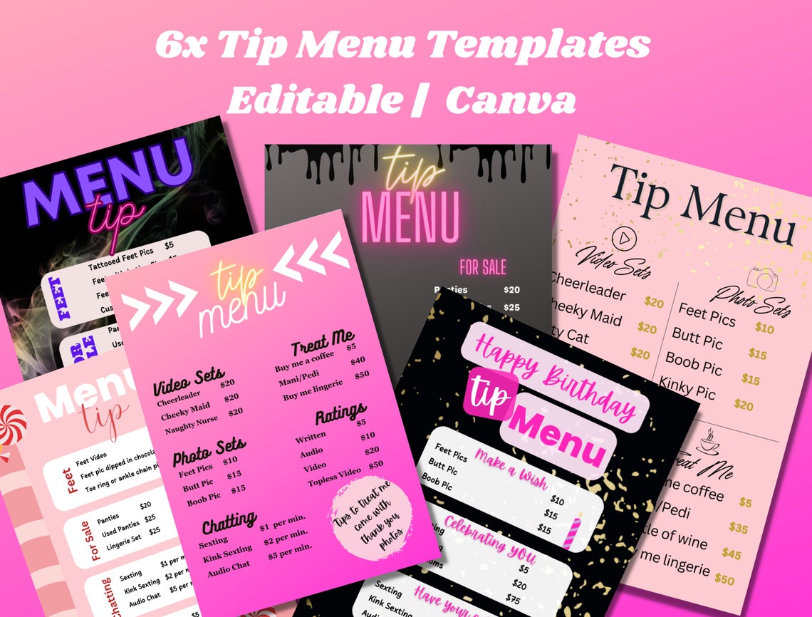 Onlyfans Tip Menu, Onlyfans Graphics, Six Editable Canva Templates ...