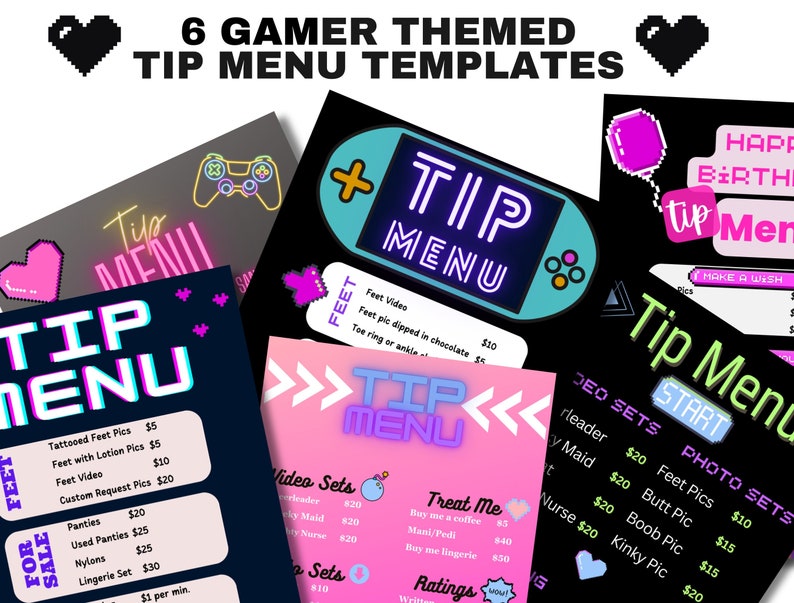 Onlyfans Tip Menu, Six Gamer Themed Tip Menu, Editable Canva Templates ...