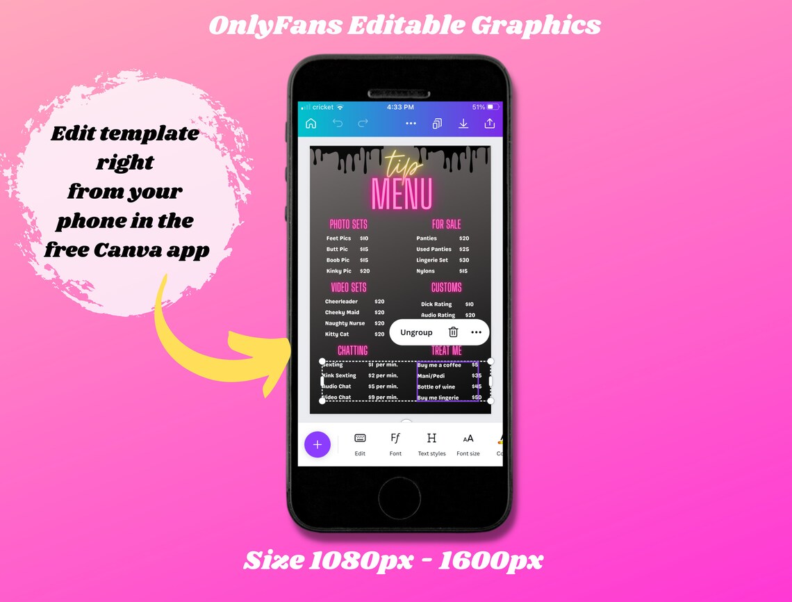 Onlyfans Tip Menu, Onlyfans Graphics Bundle, Six Editable Canva ...