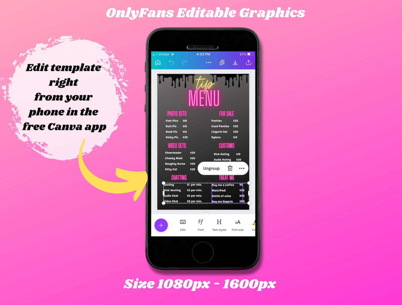Onlyfans Tip Menu, Onlyfans Graphics Bundle, Six Editable Canva ...