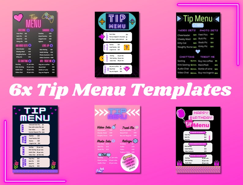 Onlyfans Tip Menu, Six Gamer Themed Tip Menu, Editable Canva Templates ...