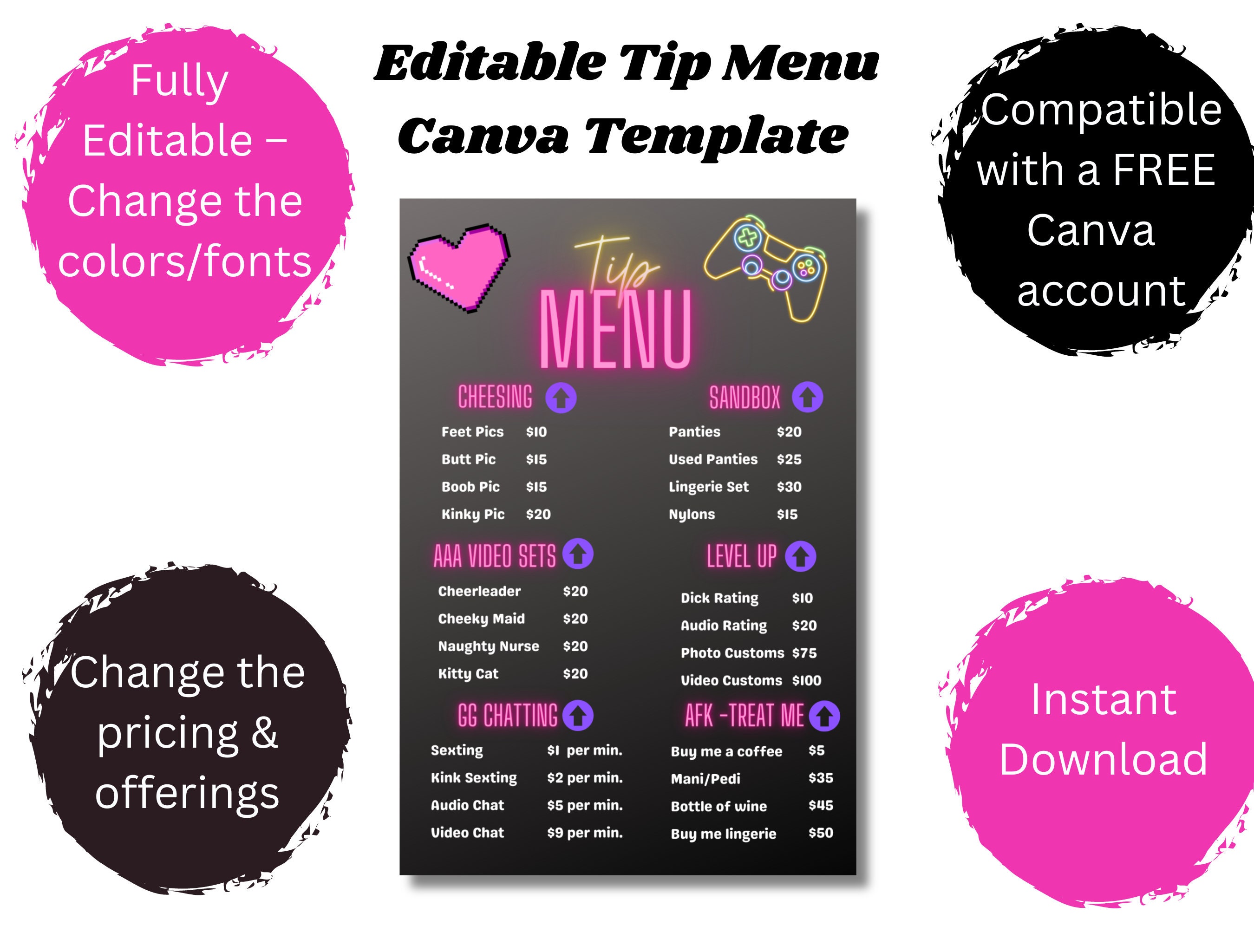 Onlyfans Tip Menu, Gamer Themed Tip Menu, Editable Canva Template ...