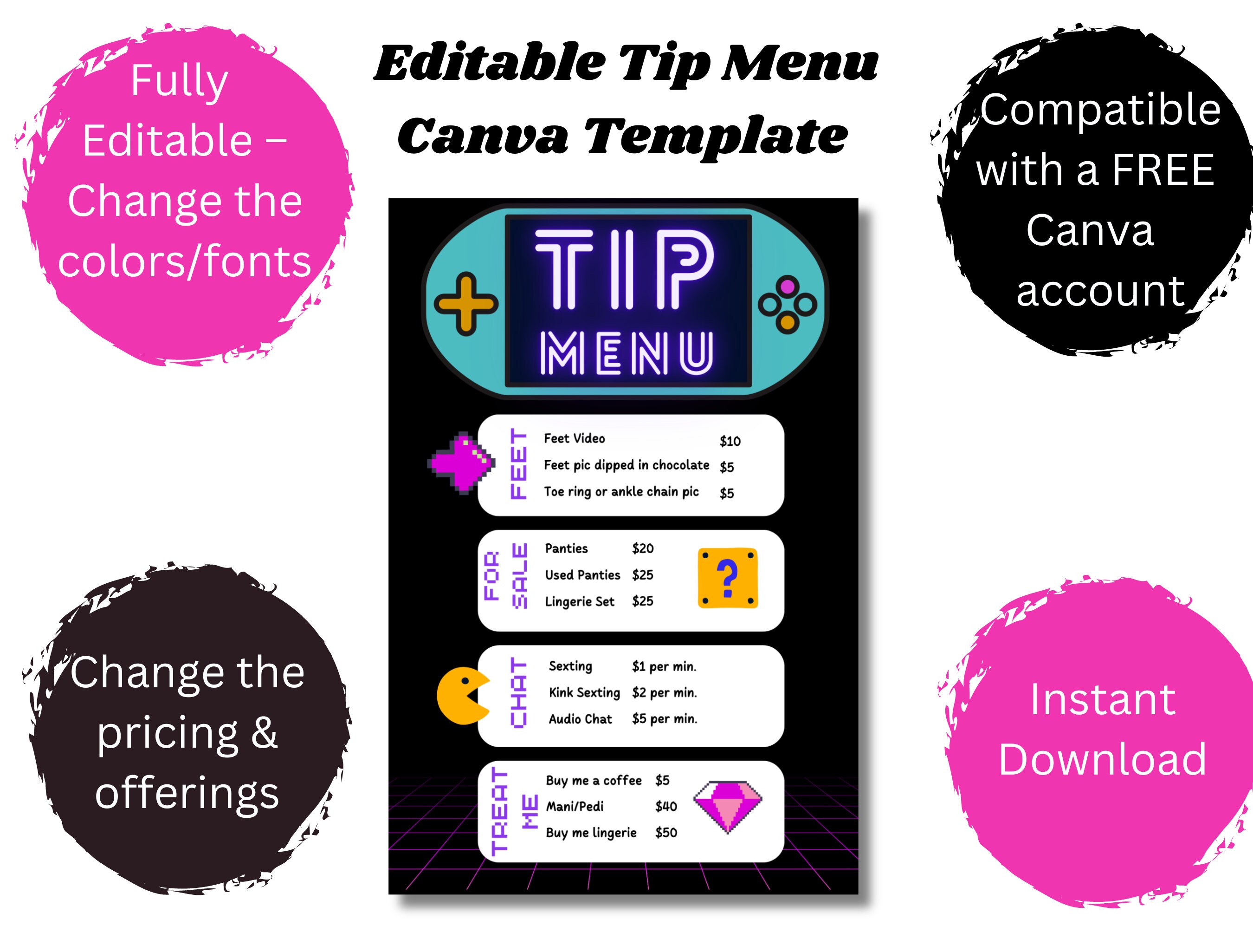 Onlyfans Tip Menu, Gamer Themed Tip Menu, Editable Canva Template, Fansly, Onlyfans Menu, Twitch ...