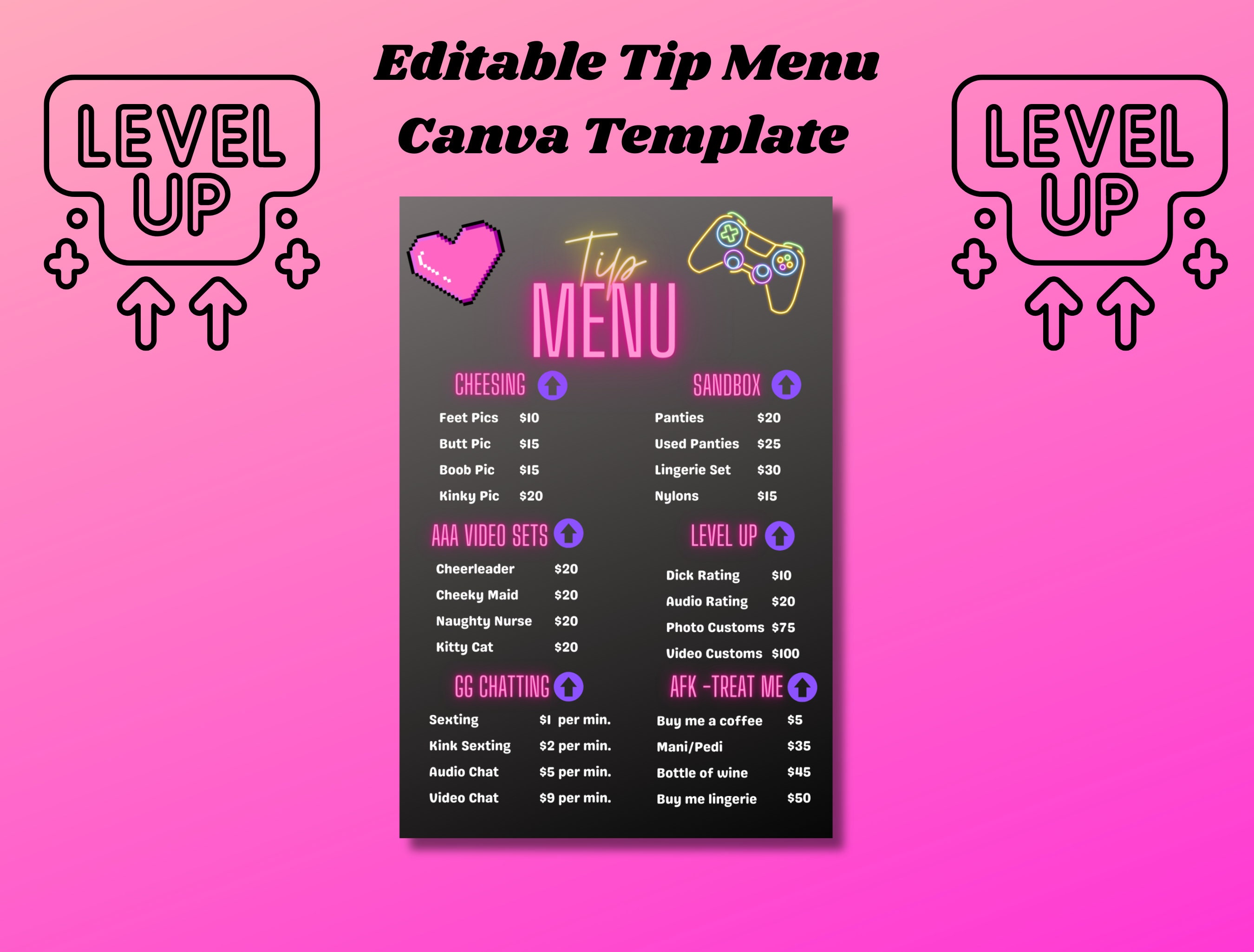 Onlyfans Tip Menu, Gamer Themed Tip Menu, Editable Canva Template ...