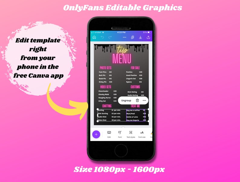 Onlyfans Tip Menu, Onlyfans Graphics, Three Editable Canva Templates ...
