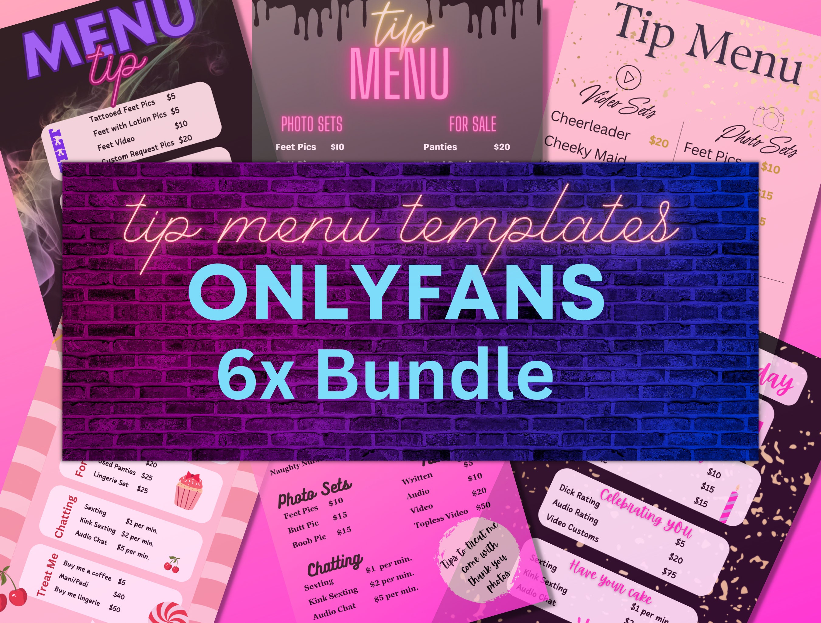 Onlyfans Tip Menu, Onlyfans Graphics, Six Editable Canva Templates ...