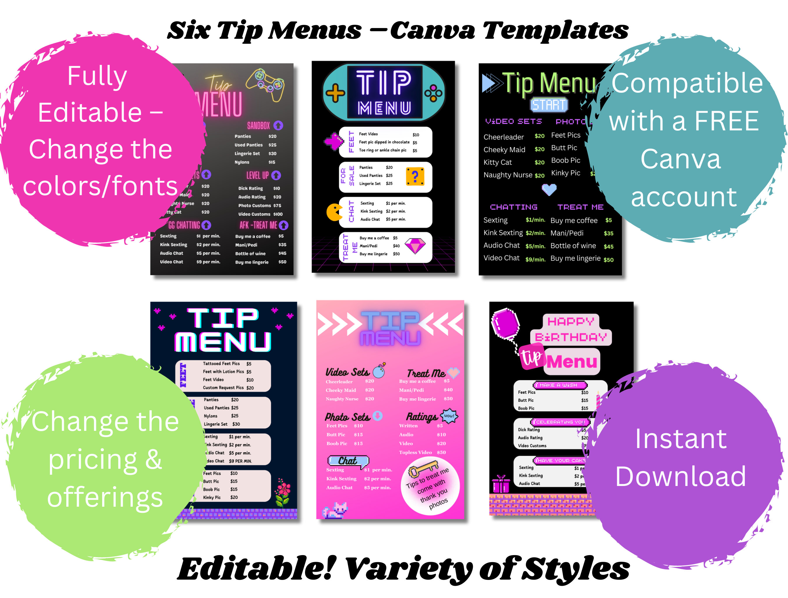 Onlyfans Tip Menu, Six Gamer Themed Tip Menu, Editable Canva Templates ...