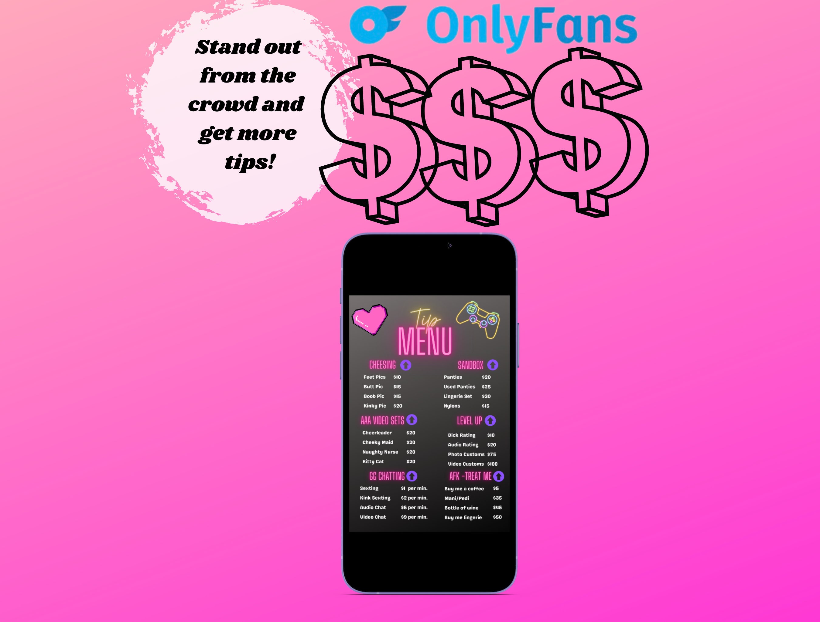 Onlyfans Tip Menu, Gamer Themed Tip Menu, Editable Canva Template ...