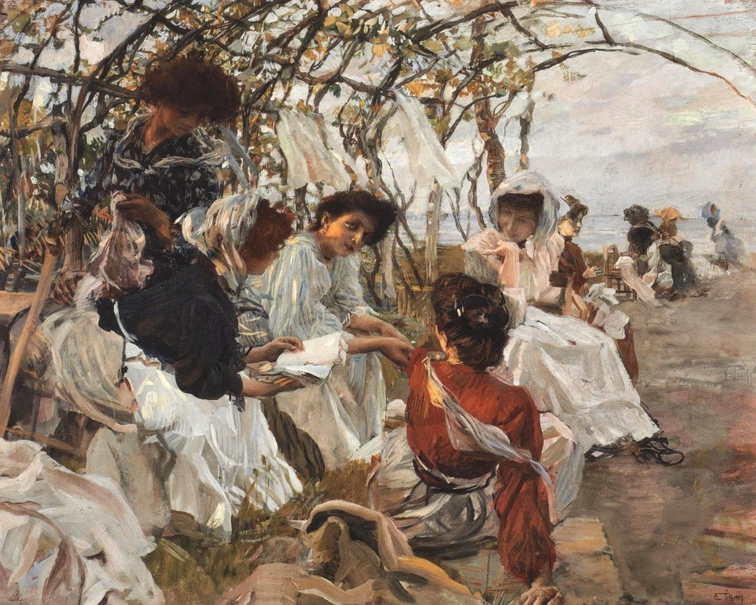 Ettore Tito - the Reading 1907 Museum Quality Rolled Oil Painting ...